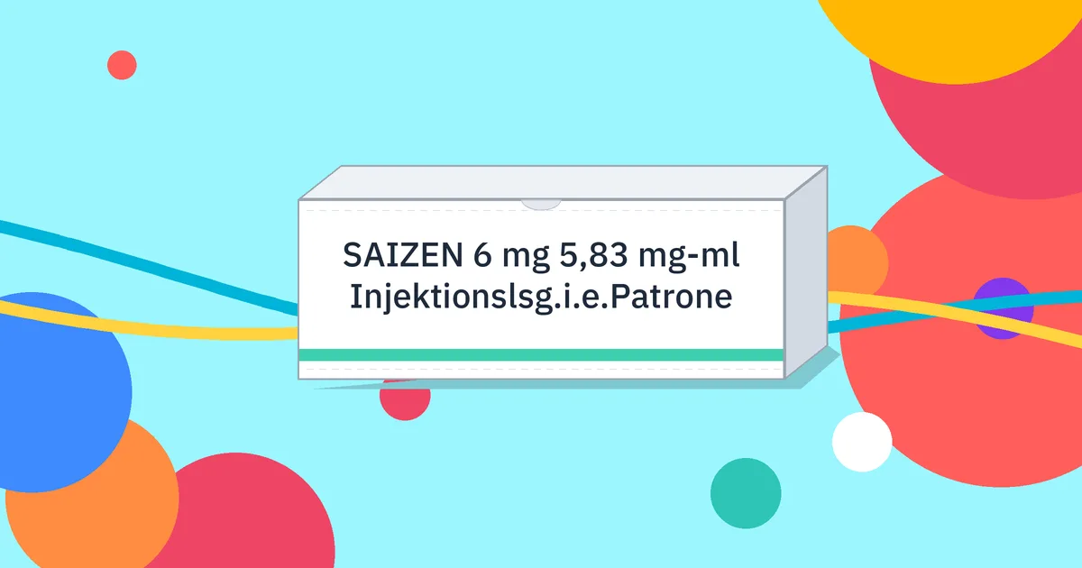 Symbolbild: Packung mit der Aufschrift SAIZEN 6 mg 5,83 mg-ml Injektionslsg.i.e.Patrone (PZN 07776666) – Verfügbarkeit und Bezug in Apotheken in Frankfurt am Main