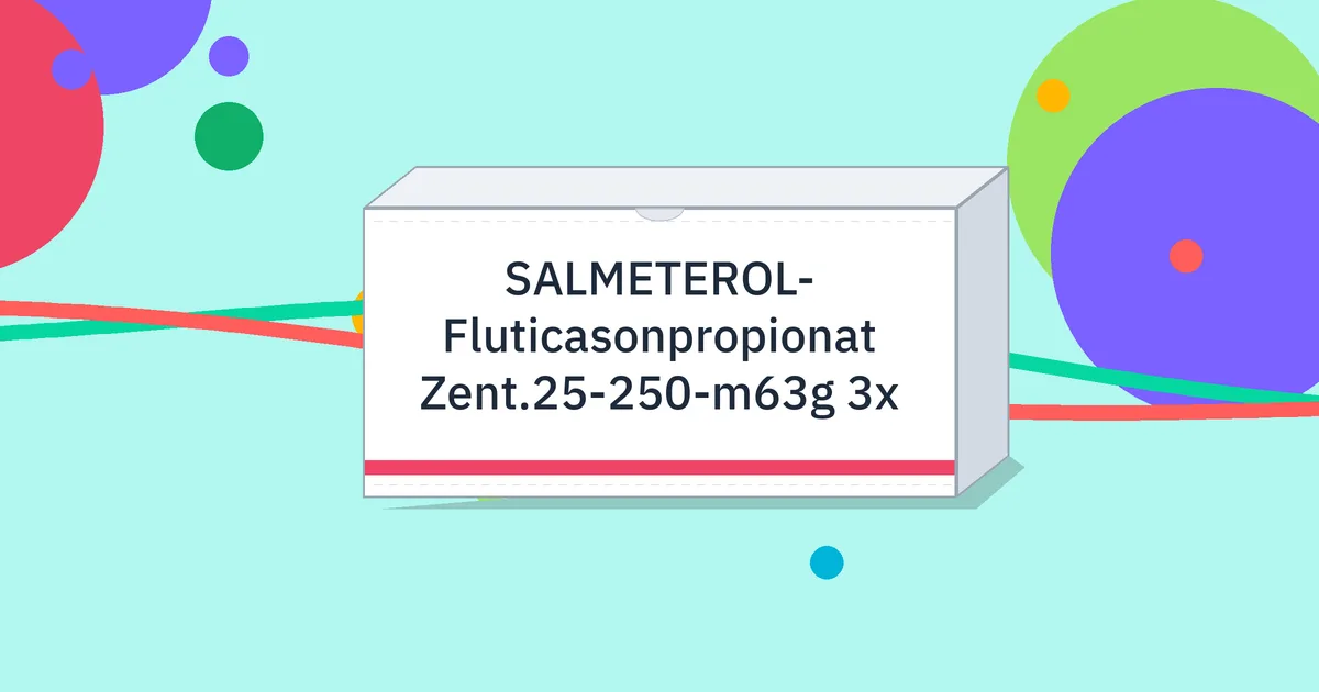 Symbolbild: Packung mit der Aufschrift SALMETEROL-Fluticasonpropionat Zent.25-250-m63g 3x (PZN 16957208) – Verfügbarkeit und Bezug in Apotheken in Frankfurt am Main
