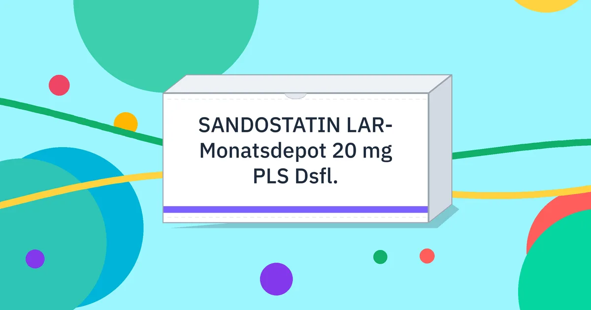 Symbolbild: Packung mit der Aufschrift SANDOSTATIN LAR-Monatsdepot 20 mg PLS Dsfl. (PZN 15569390) – Verfügbarkeit und Bezug in Apotheken in Frankfurt am Main