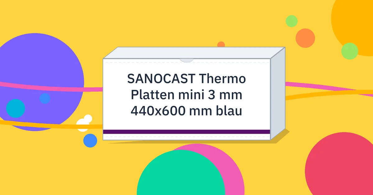 Symbolbild: Packung mit der Aufschrift SANOCAST Thermo Platten mini 3 mm 440x600 mm blau (PZN 15259620) – Verfügbarkeit und Bezug in Apotheken in Frankfurt am Main
