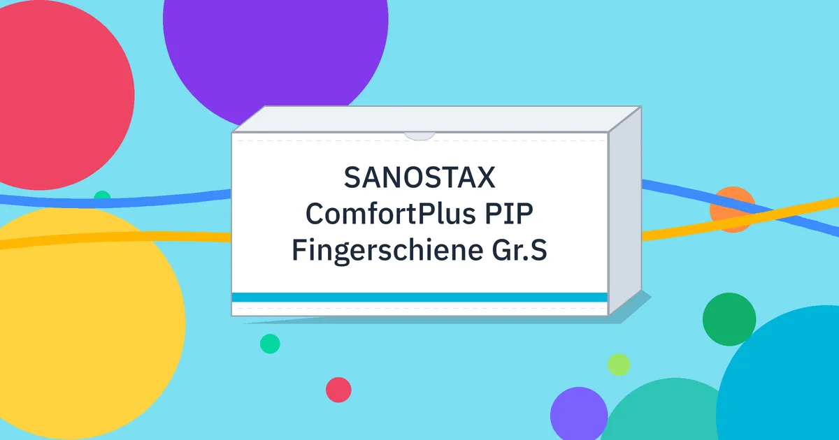 Symbolbild: Packung mit der Aufschrift SANOSTAX ComfortPlus PIP Fingerschiene Gr.S (PZN 13159334) – Verfügbarkeit und Bezug in Apotheken in Frankfurt am Main