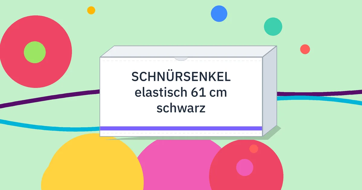 Symbolbild: Packung mit der Aufschrift SCHNÜRSENKEL elastisch 61 cm schwarz (PZN 19490277) – Verfügbarkeit und Bezug in Apotheken in Frankfurt am Main