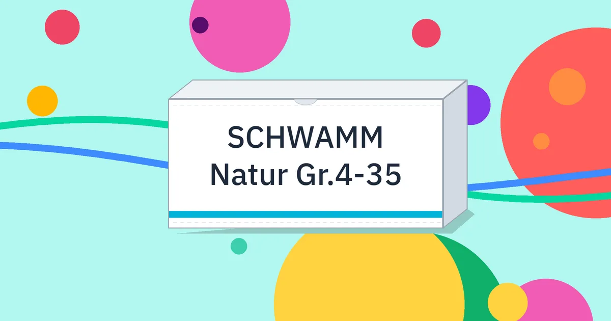 Symbolbild: Packung mit der Aufschrift SCHWAMM Natur Gr.4-35 (PZN 04863413) – Verfügbarkeit und Bezug in Apotheken in Frankfurt am Main