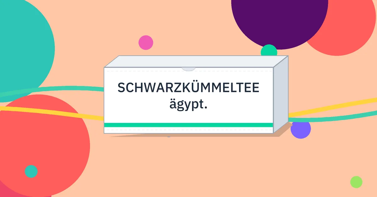 Symbolbild: Packung mit der Aufschrift SCHWARZKÜMMELTEE ägypt. (PZN 07548511) – Verfügbarkeit und Bezug in Apotheken in Frankfurt am Main