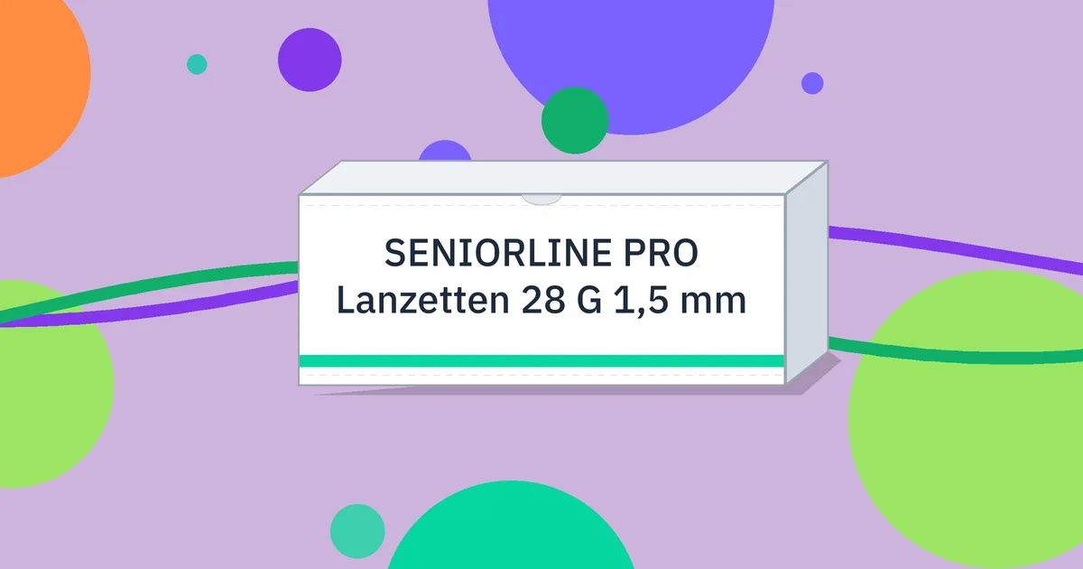 Symbolbild: Packung mit der Aufschrift SENIORLINE PRO Lanzetten 28 G 1,5 mm (PZN 14235652) – Verfügbarkeit und Bezug in Apotheken in Frankfurt am Main