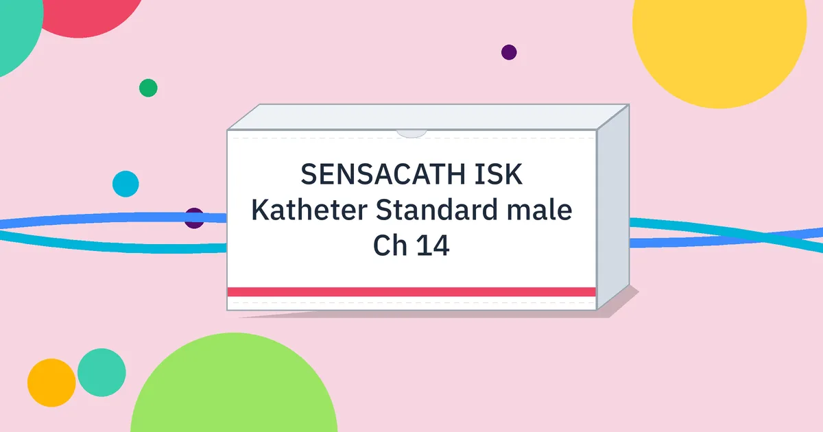 Symbolbild: Packung mit der Aufschrift SENSACATH ISK Katheter Standard male Ch 14 (PZN 19855968) – Verfügbarkeit und Bezug in Apotheken in Frankfurt am Main