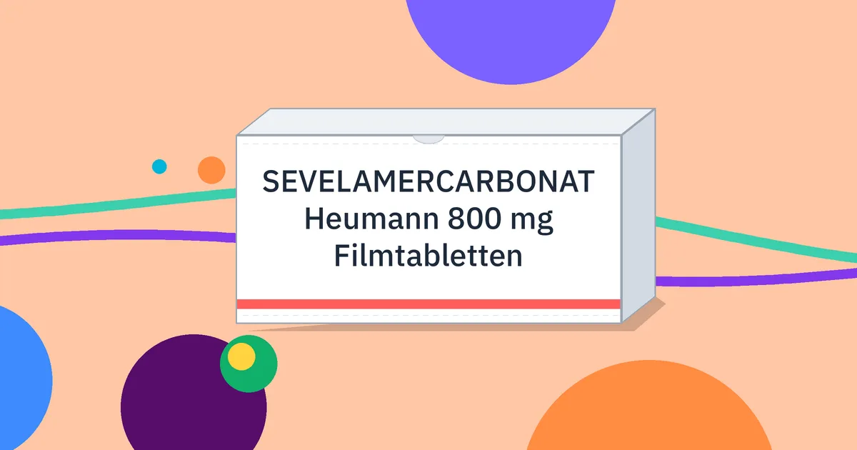Symbolbild: Packung mit der Aufschrift SEVELAMERCARBONAT Heumann 800 mg Filmtabletten (PZN 18820927) – Verfügbarkeit und Bezug in Apotheken in Frankfurt am Main