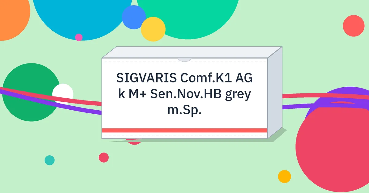 Symbolbild: Packung mit der Aufschrift SIGVARIS Comf.K1 AG k M+ Sen.Nov.HB grey m.Sp. (PZN 17101053) – Verfügbarkeit und Bezug in Apotheken in Frankfurt am Main