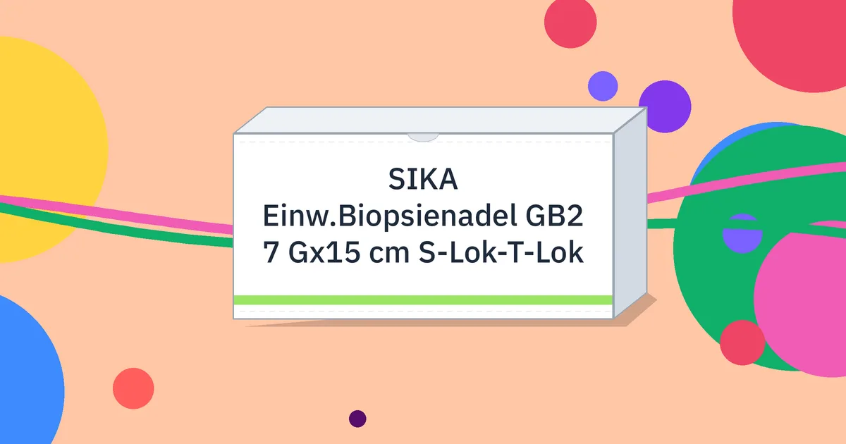 Symbolbild: Packung mit der Aufschrift SIKA Einw.Biopsienadel GB2 7 Gx15 cm S-Lok-T-Lok (PZN 20283394) – Verfügbarkeit und Bezug in Apotheken in Frankfurt am Main