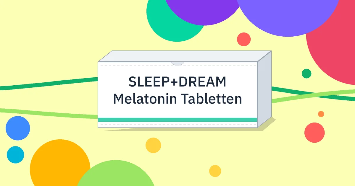 Symbolbild: Packung mit der Aufschrift SLEEP+DREAM Melatonin Tabletten (PZN 19058025) – Verfügbarkeit und Bezug in Apotheken in Frankfurt am Main