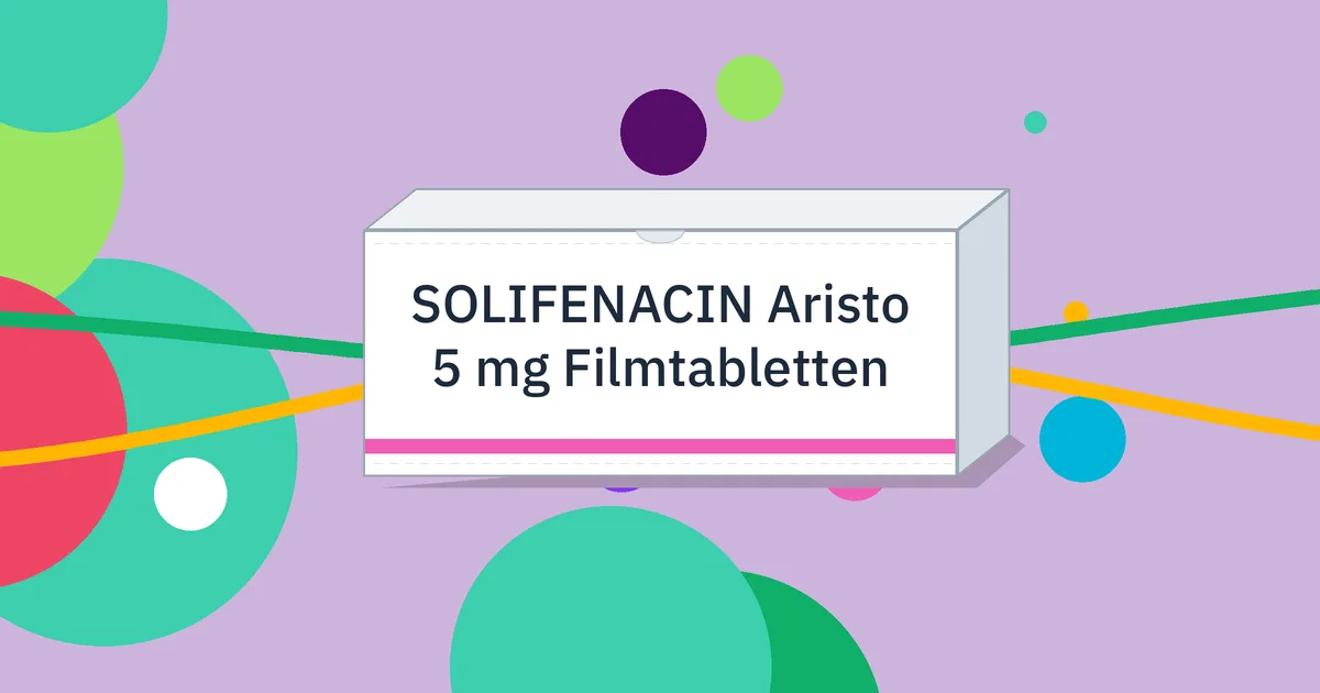Symbolbild: Packung mit der Aufschrift SOLIFENACIN Aristo 5 mg Filmtabletten (PZN 15265365) – Verfügbarkeit und Bezug in Apotheken in Frankfurt am Main