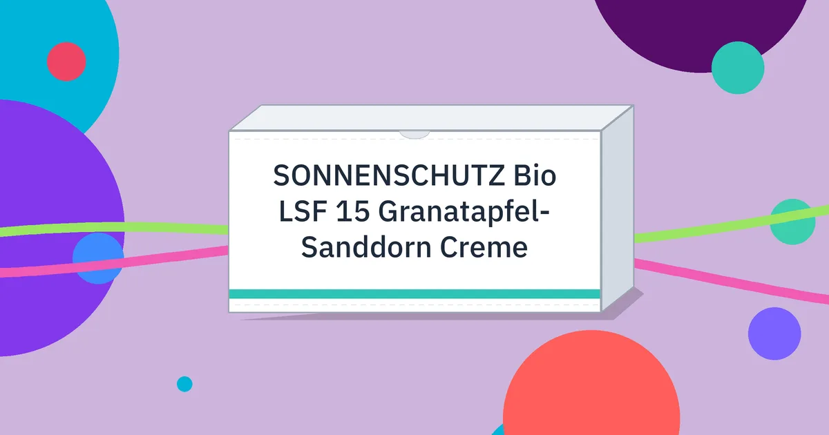 Symbolbild: Packung mit der Aufschrift SONNENSCHUTZ Bio LSF 15 Granatapfel-Sanddorn Creme (PZN 10994409) – Verfügbarkeit und Bezug in Apotheken in Frankfurt am Main