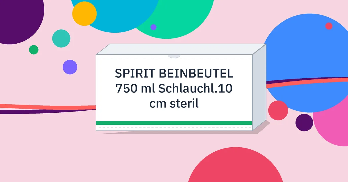 Symbolbild: Packung mit der Aufschrift SPIRIT BEINBEUTEL 750 ml Schlauchl.10 cm steril (PZN 12749766) – Verfügbarkeit und Bezug in Apotheken in Frankfurt am Main