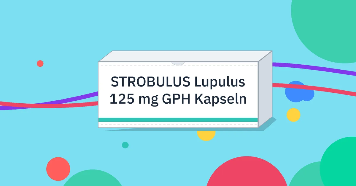 Symbolbild: Packung mit der Aufschrift STROBULUS Lupulus 125 mg GPH Kapseln (PZN 09645595) – Verfügbarkeit und Bezug in Apotheken in Frankfurt am Main