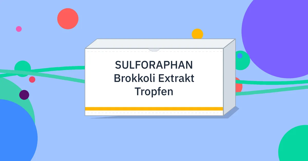Symbolbild: Packung mit der Aufschrift SULFORAPHAN Brokkoli Extrakt Tropfen (PZN 20211992) – Verfügbarkeit und Bezug in Apotheken in Frankfurt am Main