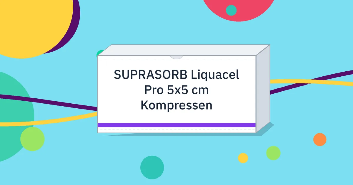 Symbolbild: Packung mit der Aufschrift SUPRASORB Liquacel Pro 5x5 cm Kompressen (PZN 19788769) – Verfügbarkeit und Bezug in Apotheken in Frankfurt am Main