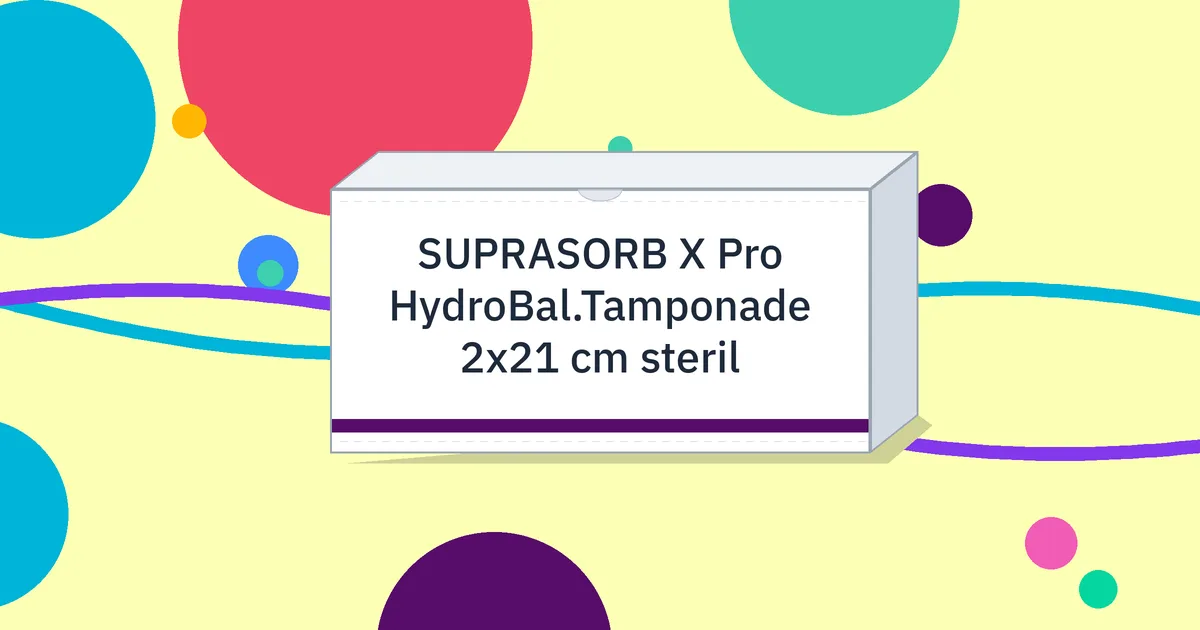 Symbolbild: Packung mit der Aufschrift SUPRASORB X Pro HydroBal.Tamponade 2x21 cm steril (PZN 20845320) – Verfügbarkeit und Bezug in Apotheken in Frankfurt am Main