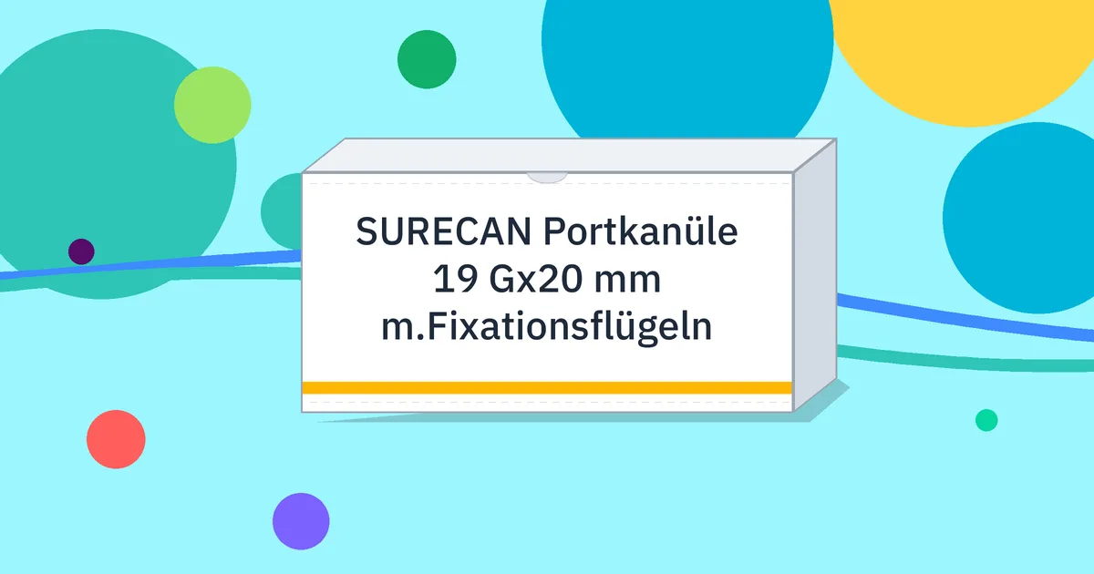 Symbolbild: Packung mit der Aufschrift SURECAN Portkanüle 19 Gx20 mm m.Fixationsflügeln (PZN 01511168) – Verfügbarkeit und Bezug in Apotheken in Frankfurt am Main