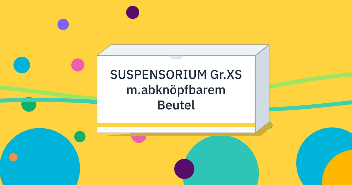 Symbolbild: Packung mit der Aufschrift SUSPENSORIUM Gr.XS m.abknöpfbarem Beutel (PZN 18798636) – Verfügbarkeit und Bezug in Apotheken in Frankfurt am Main