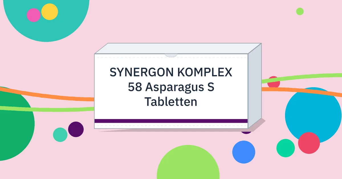 Symbolbild: Packung mit der Aufschrift SYNERGON KOMPLEX 58 Asparagus S Tabletten (PZN 18380931) – Verfügbarkeit und Bezug in Apotheken in Frankfurt am Main