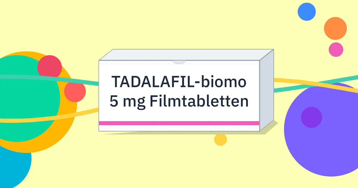 Symbolbild: Packung mit der Aufschrift TADALAFIL-biomo 5 mg Filmtabletten (PZN 15735109) – Verfügbarkeit und Bezug in Apotheken in Frankfurt am Main