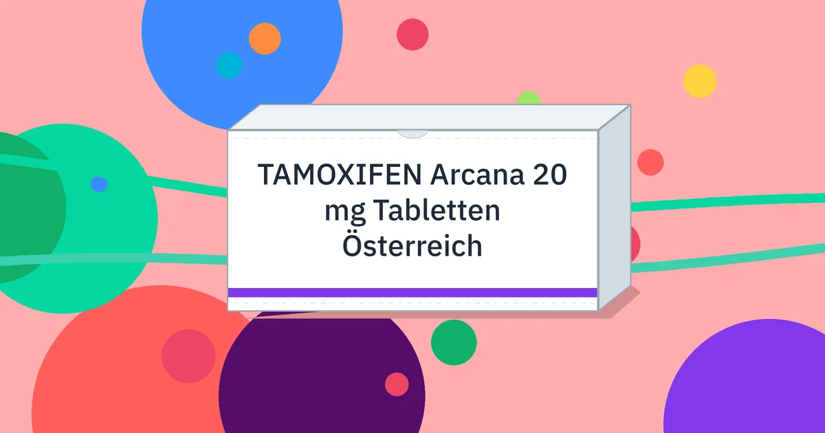 Symbolbild: Packung mit der Aufschrift TAMOXIFEN Arcana 20 mg Tabletten Österreich (PZN 18061605) – Verfügbarkeit und Bezug in Apotheken in Frankfurt am Main