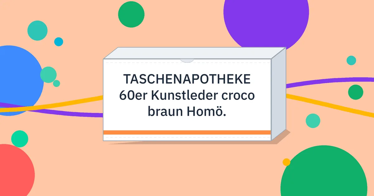 Symbolbild: Packung mit der Aufschrift TASCHENAPOTHEKE 60er Kunstleder croco braun Homö. (PZN 16007323) – Verfügbarkeit und Bezug in Apotheken in Frankfurt am Main