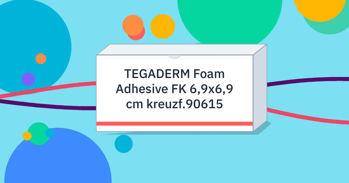 Symbolbild: Packung mit der Aufschrift TEGADERM Foam Adhesive FK 6,9x6,9 cm kreuzf.90615 (PZN 16794657) – Verfügbarkeit und Bezug in Apotheken in Frankfurt am Main