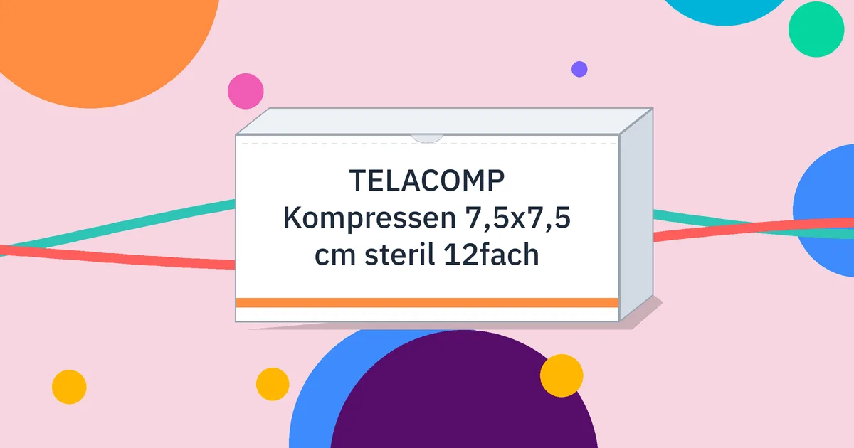 Symbolbild: Packung mit der Aufschrift TELACOMP Kompressen 7,5x7,5 cm steril 12fach (PZN 03543540) – Verfügbarkeit und Bezug in Apotheken in Frankfurt am Main