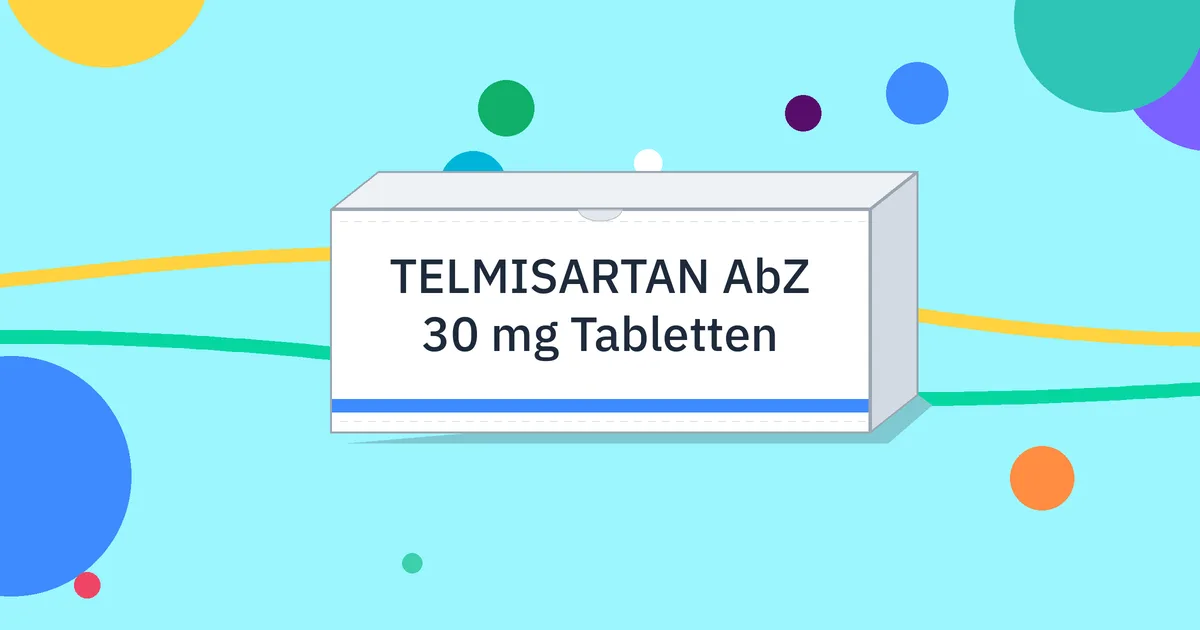 Symbolbild: Packung mit der Aufschrift TELMISARTAN AbZ 30 mg Tabletten (PZN 02179440) – Verfügbarkeit und Bezug in Apotheken in Frankfurt am Main