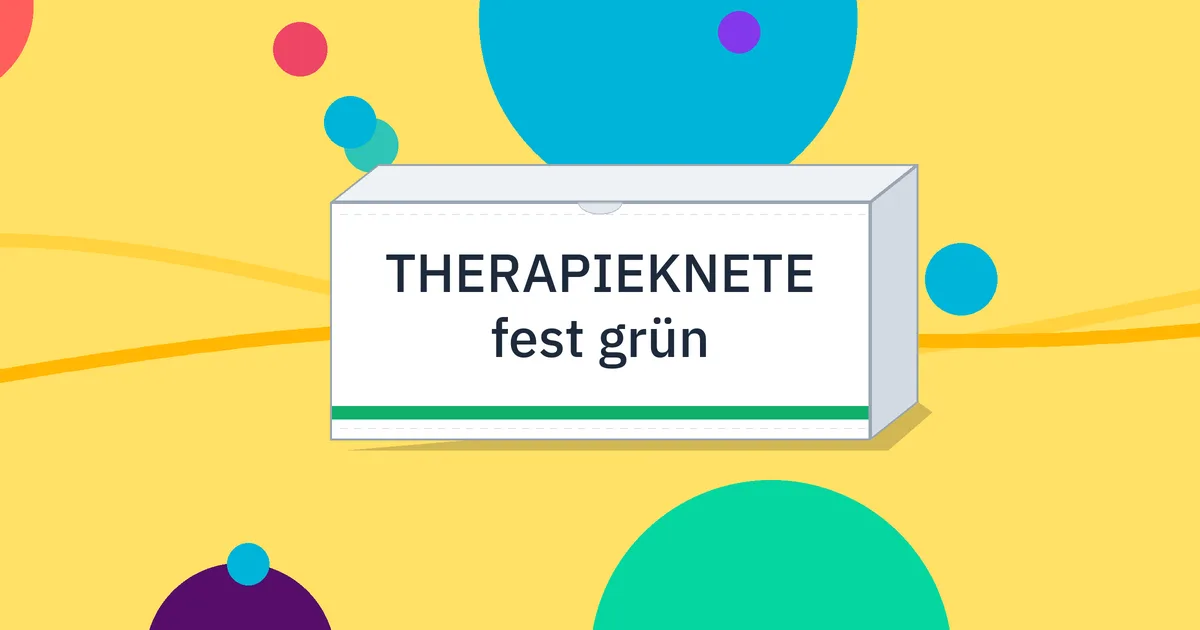 Symbolbild: Packung mit der Aufschrift THERAPIEKNETE fest grün (PZN 15658863) – Verfügbarkeit und Bezug in Apotheken in Frankfurt am Main