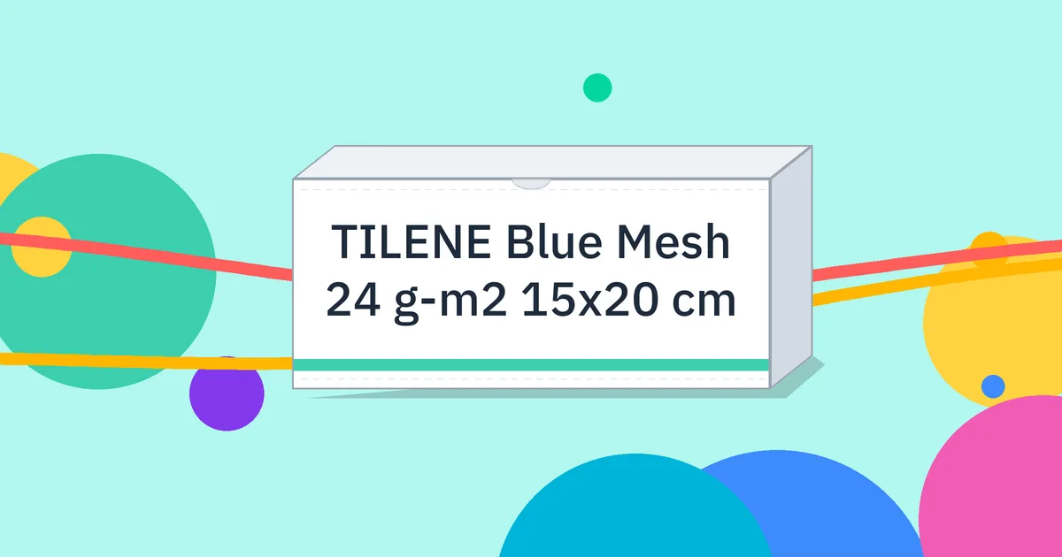 Symbolbild: Packung mit der Aufschrift TILENE Blue Mesh 24 g-m2 15x20 cm (PZN 18157972) – Verfügbarkeit und Bezug in Apotheken in Frankfurt am Main