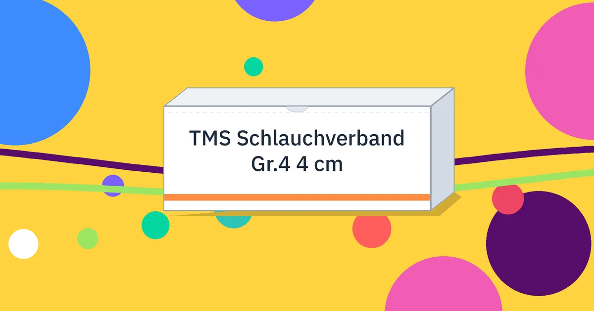 Symbolbild: Packung mit der Aufschrift TMS Schlauchverband Gr.4 4 cm (PZN 18316241) – Verfügbarkeit und Bezug in Apotheken in Frankfurt am Main