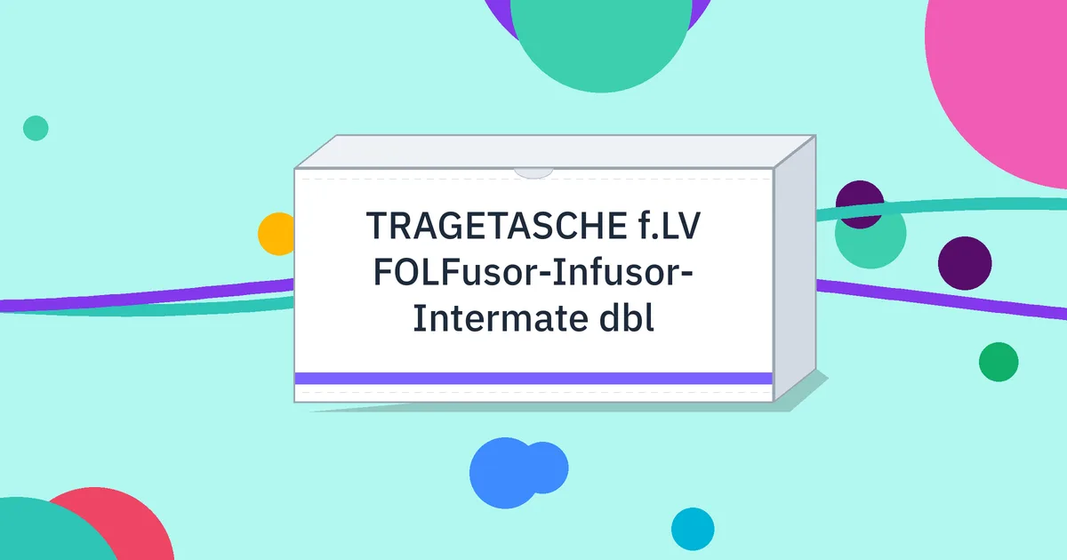 Symbolbild: Packung mit der Aufschrift TRAGETASCHE f.LV FOLFusor-Infusor-Intermate dbl (PZN 05389132) – Verfügbarkeit und Bezug in Apotheken in Frankfurt am Main