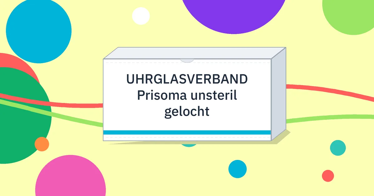 Symbolbild: Packung mit der Aufschrift UHRGLASVERBAND Prisoma unsteril gelocht (PZN 19289262) – Verfügbarkeit und Bezug in Apotheken in Frankfurt am Main