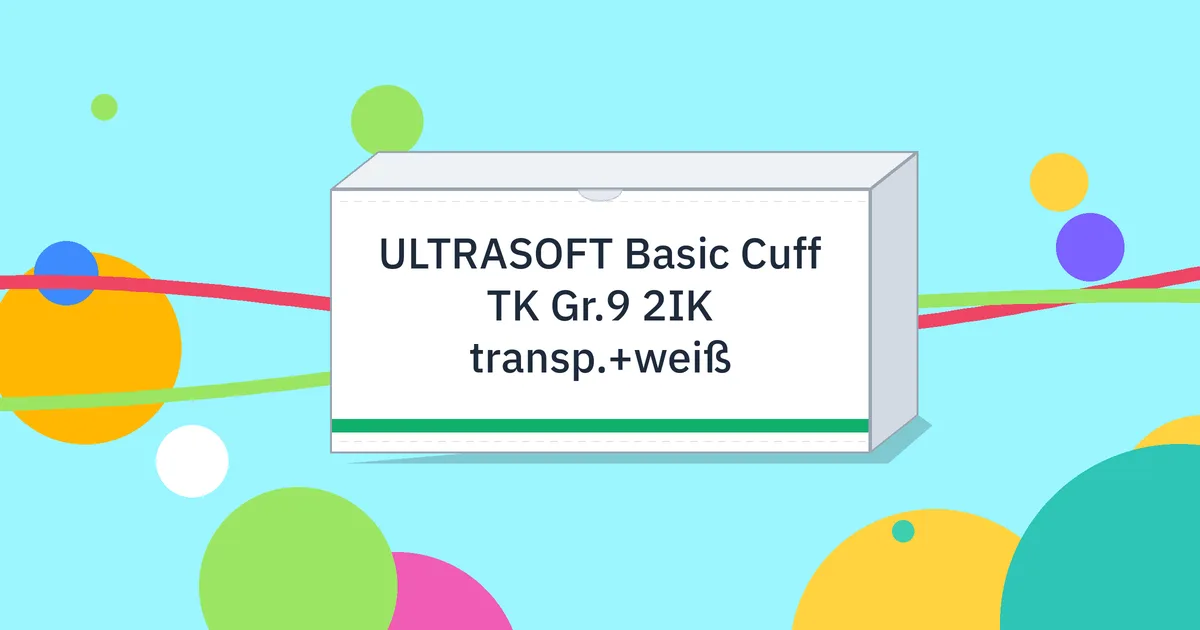 Symbolbild: Packung mit der Aufschrift ULTRASOFT Basic Cuff TK Gr.9 2IK transp.+weiß (PZN 10731354) – Verfügbarkeit und Bezug in Apotheken in Frankfurt am Main
