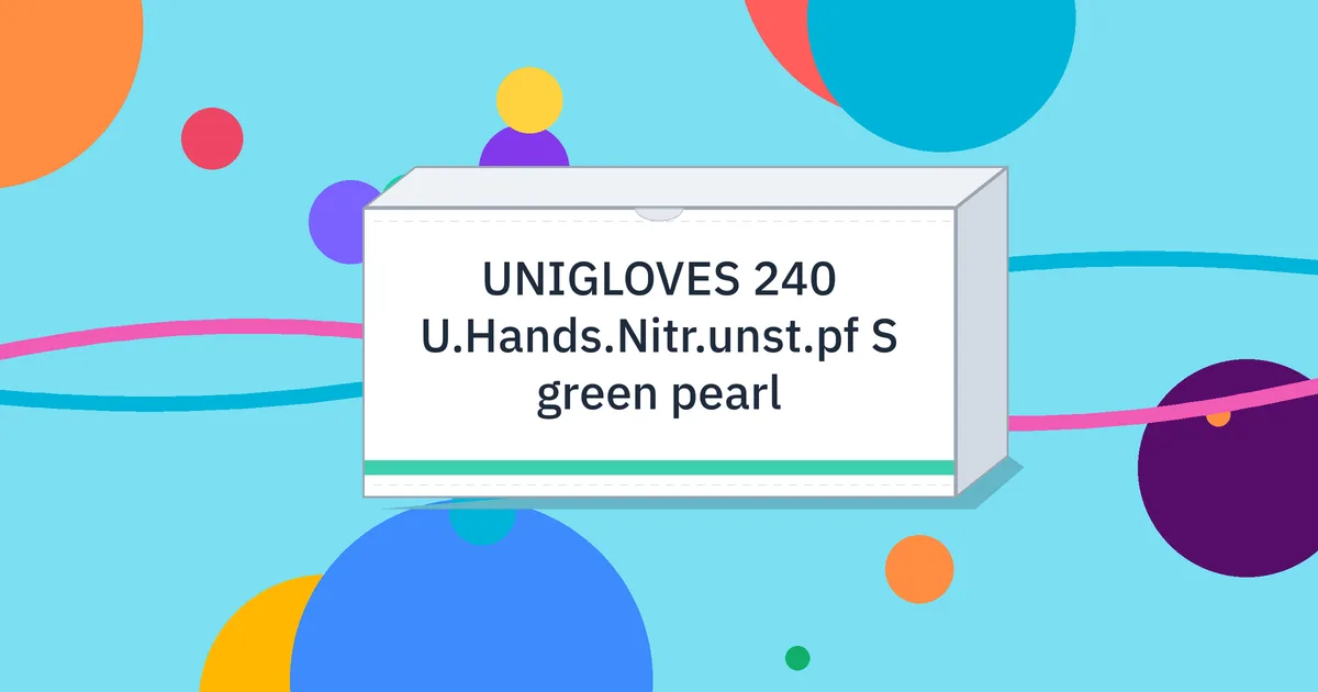 Symbolbild: Packung mit der Aufschrift UNIGLOVES 240 U.Hands.Nitr.unst.pf S green pearl (PZN 19525107) – Verfügbarkeit und Bezug in Apotheken in Frankfurt am Main
