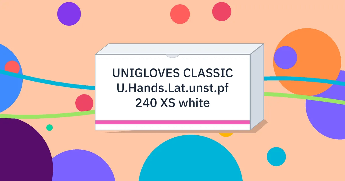 Symbolbild: Packung mit der Aufschrift UNIGLOVES CLASSIC U.Hands.Lat.unst.pf 240 XS white (PZN 18100535) – Verfügbarkeit und Bezug in Apotheken in Frankfurt am Main