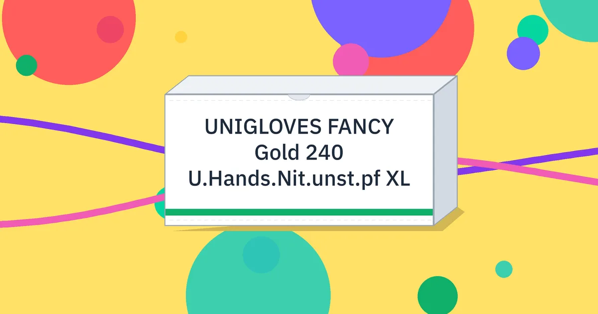 Symbolbild: Packung mit der Aufschrift UNIGLOVES FANCY Gold 240 U.Hands.Nit.unst.pf XL (PZN 18725821) – Verfügbarkeit und Bezug in Apotheken in Frankfurt am Main