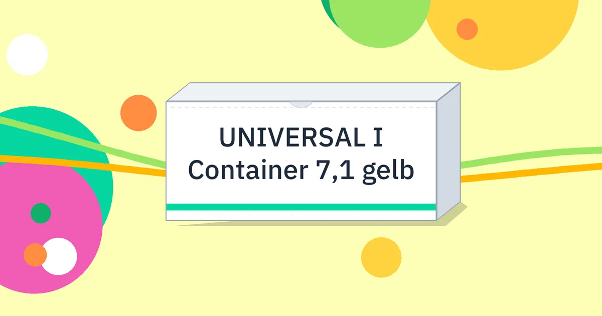 Symbolbild: Packung mit der Aufschrift UNIVERSAL I Container 7,1 gelb (PZN 07597573) – Verfügbarkeit und Bezug in Apotheken in Frankfurt am Main