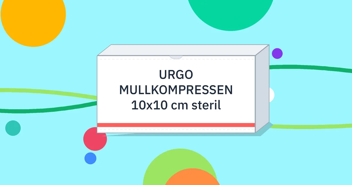 Symbolbild: Packung mit der Aufschrift URGO MULLKOMPRESSEN 10x10 cm steril (PZN 07237863) – Verfügbarkeit und Bezug in Apotheken in Frankfurt am Main