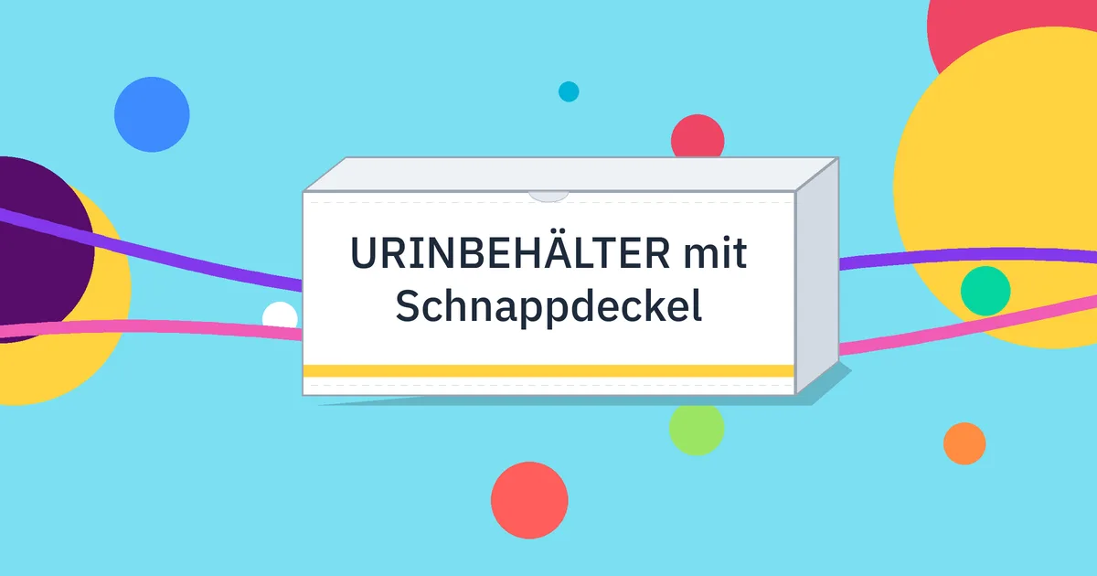 Symbolbild: Packung mit der Aufschrift URINBEHÄLTER mit Schnappdeckel (PZN 06470238) – Verfügbarkeit und Bezug in Apotheken in Frankfurt am Main