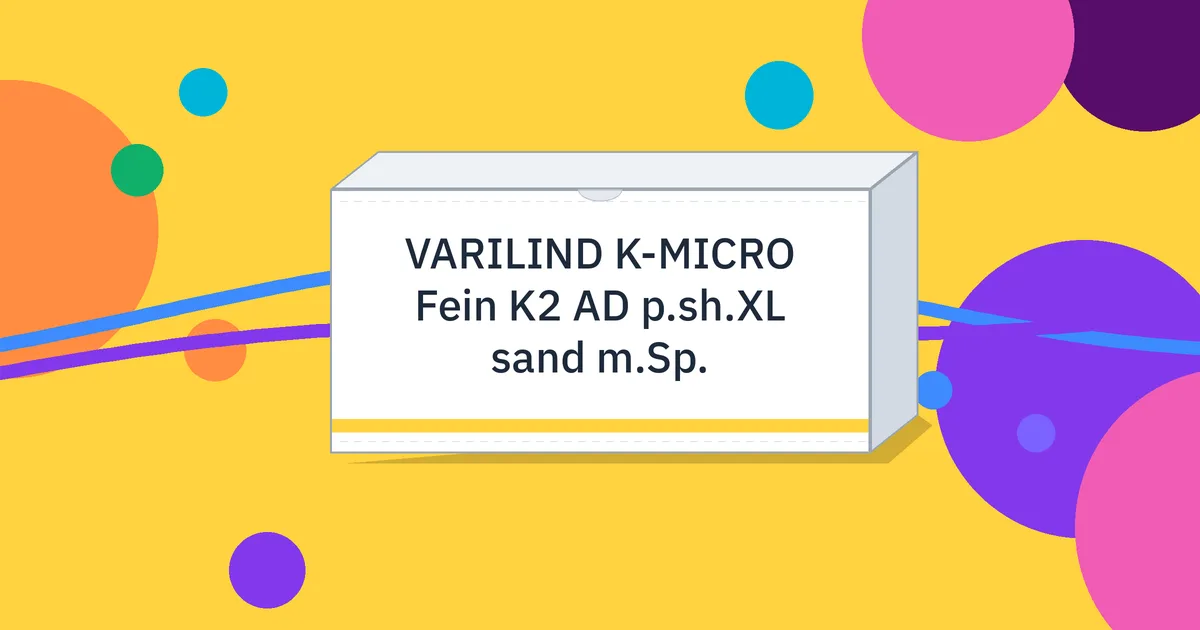 Symbolbild: Packung mit der Aufschrift VARILIND K-MICRO Fein K2 AD p.sh.XL sand m.Sp. (PZN 20558589) – Verfügbarkeit und Bezug in Apotheken in Frankfurt am Main
