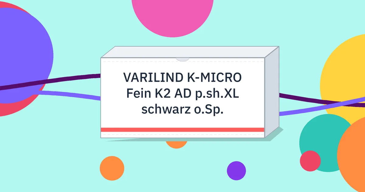 Symbolbild: Packung mit der Aufschrift VARILIND K-MICRO Fein K2 AD p.sh.XL schwarz o.Sp. (PZN 20559235) – Verfügbarkeit und Bezug in Apotheken in Frankfurt am Main