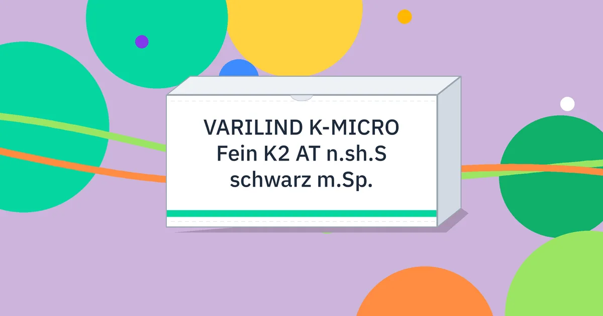 Symbolbild: Packung mit der Aufschrift VARILIND K-MICRO Fein K2 AT n.sh.S schwarz m.Sp. (PZN 20553669) – Verfügbarkeit und Bezug in Apotheken in Frankfurt am Main