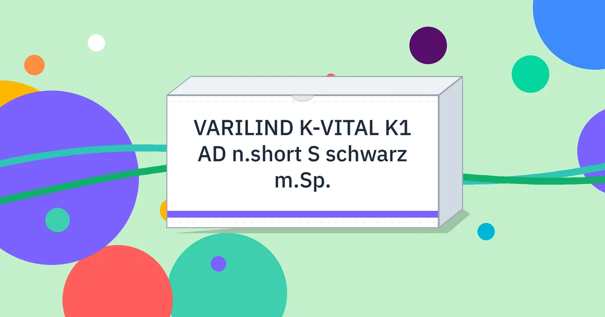 Symbolbild: Packung mit der Aufschrift VARILIND K-VITAL K1 AD n.short S schwarz m.Sp. (PZN 20566577) – Verfügbarkeit und Bezug in Apotheken in Frankfurt am Main