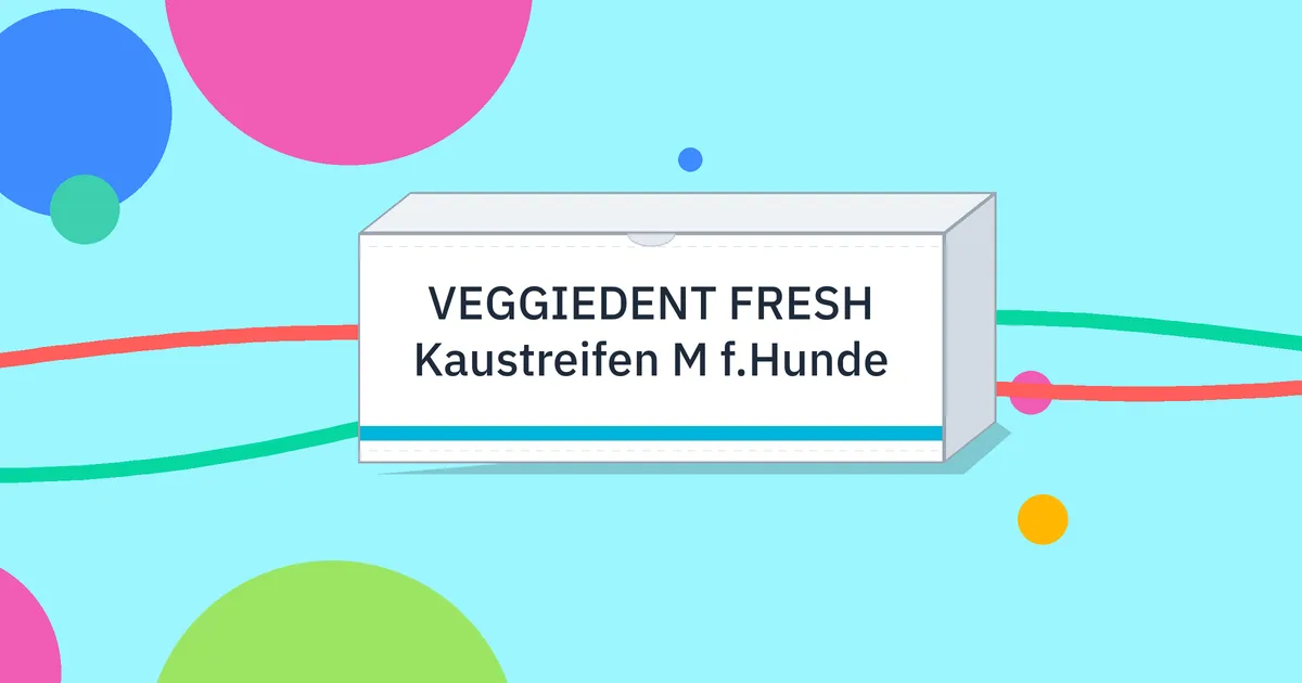 Symbolbild: Packung mit der Aufschrift VEGGIEDENT FRESH Kaustreifen M f.Hunde (PZN 16608985) – Verfügbarkeit und Bezug in Apotheken in Frankfurt am Main
