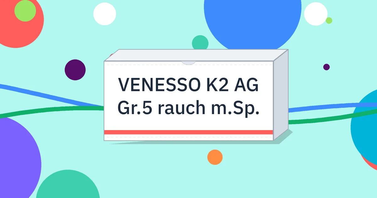 Symbolbild: Packung mit der Aufschrift VENESSO K2 AG Gr.5 rauch m.Sp. (PZN 03275192) – Verfügbarkeit und Bezug in Apotheken in Frankfurt am Main