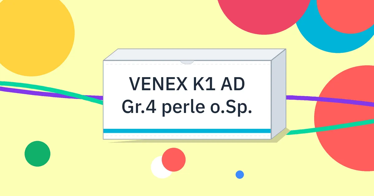 Symbolbild: Packung mit der Aufschrift VENEX K1 AD Gr.4 perle o.Sp. (PZN 03185141) – Verfügbarkeit und Bezug in Apotheken in Frankfurt am Main