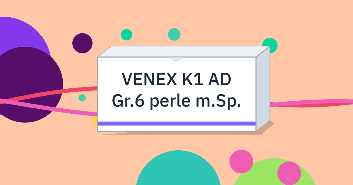 Symbolbild: Packung mit der Aufschrift VENEX K1 AD Gr.6 perle m.Sp. (PZN 03183768) – Verfügbarkeit und Bezug in Apotheken in Frankfurt am Main